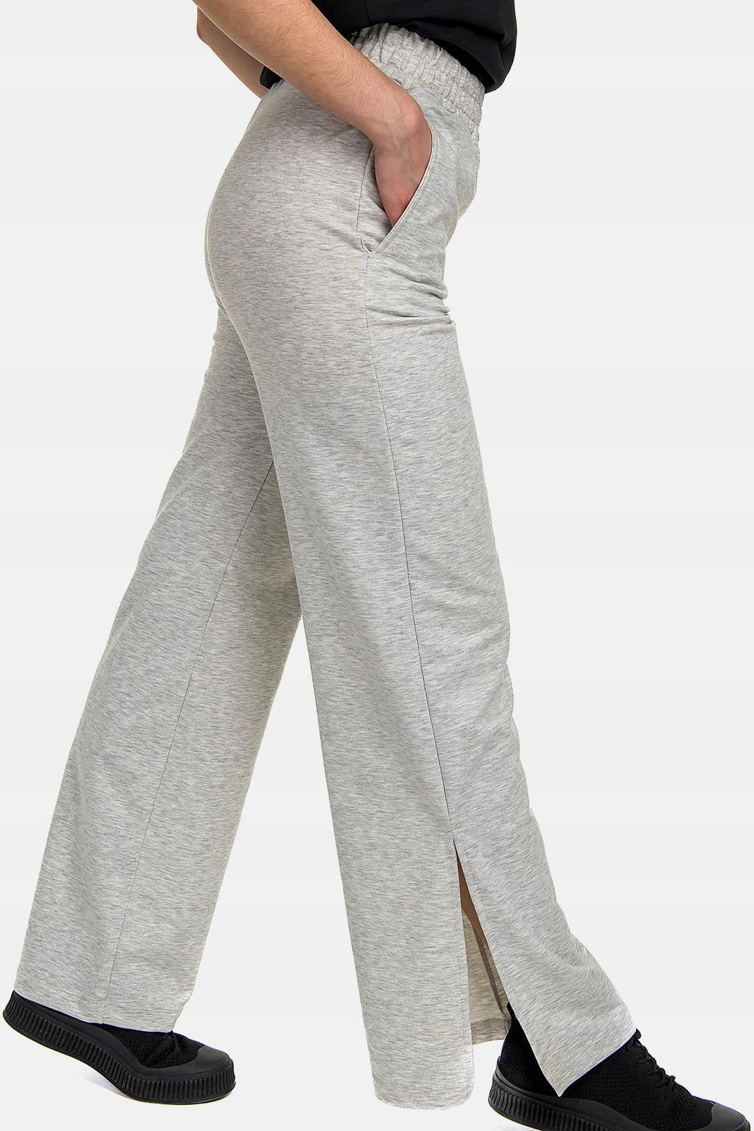 Spodnie Damskie Dresowe Luźne z Szerokimi Nogawkami Modne Szare M ...