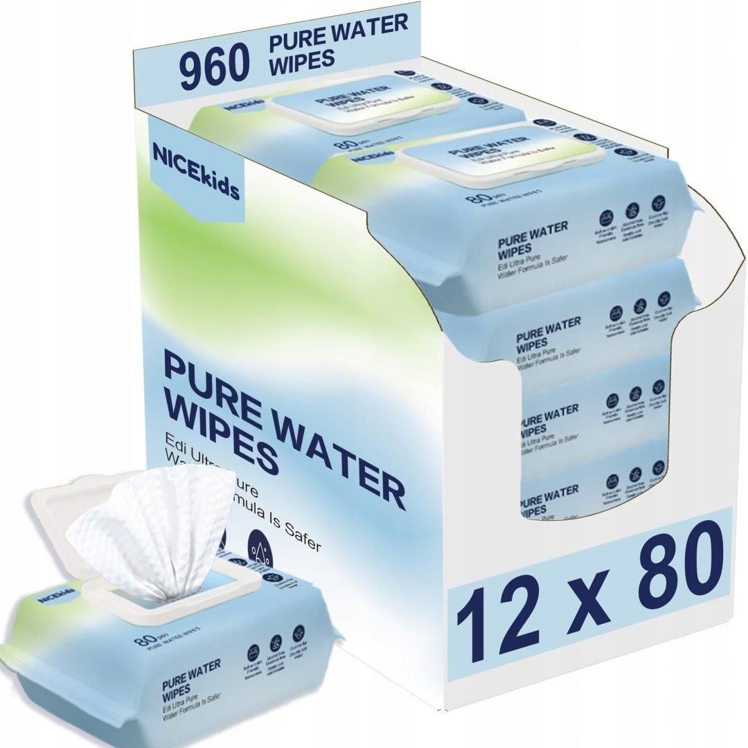 NICEKIDS Chusteczki nawilżane Pure Water Wipes 99,9% wody 12x80 szt ...