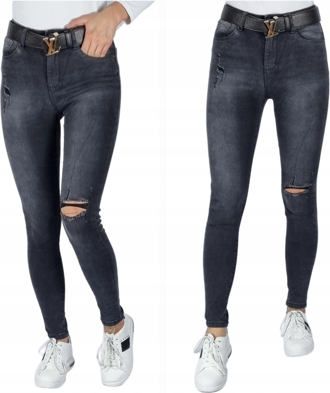 Spodnie Jeansowe Ciemnoszare Z Dziurami Rozmiar M - Ceny i opinie - Ceneo.pl