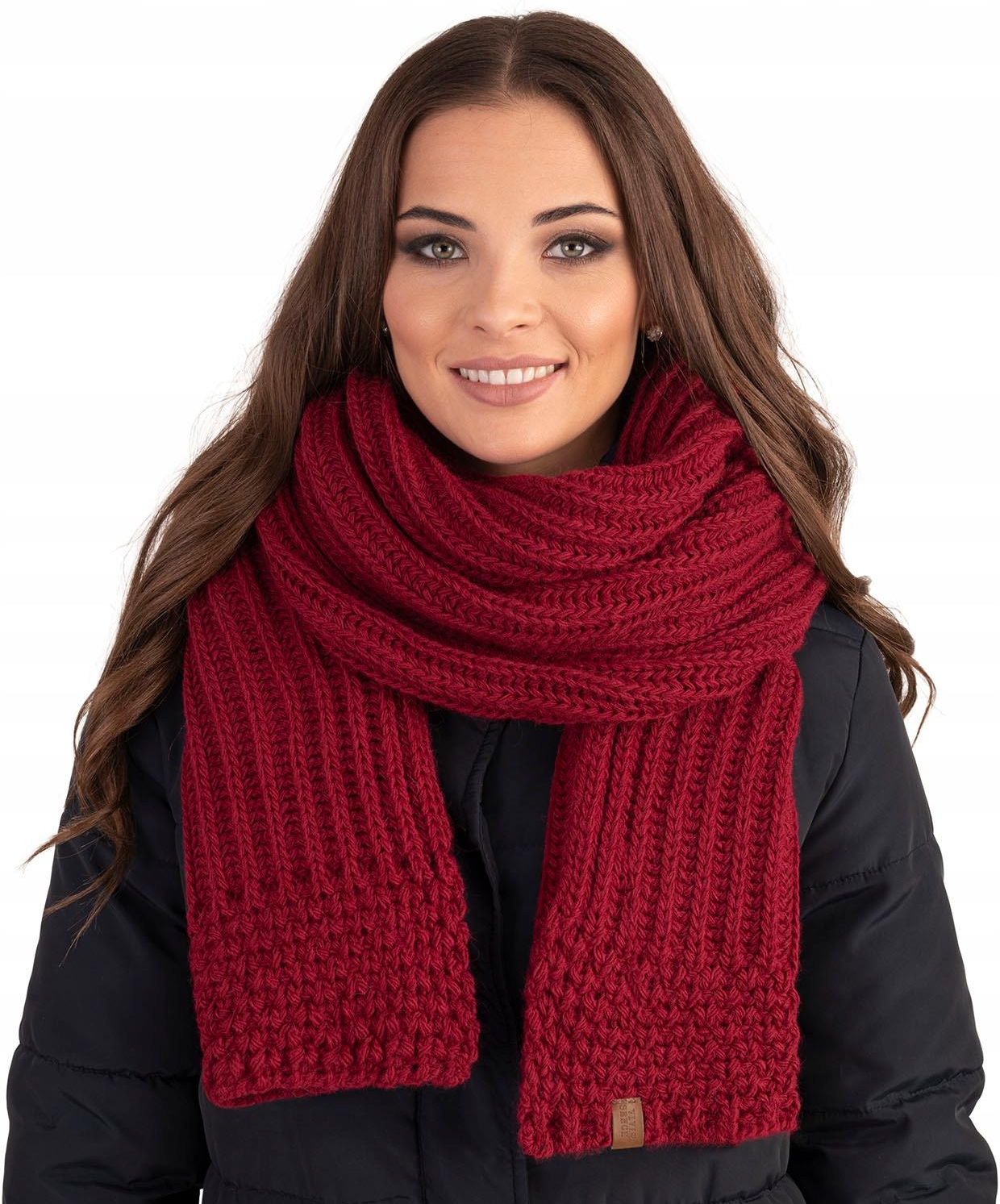 Szalik bordowy Vivisence 7016S modny splot ciepły na zimę apaszka ...