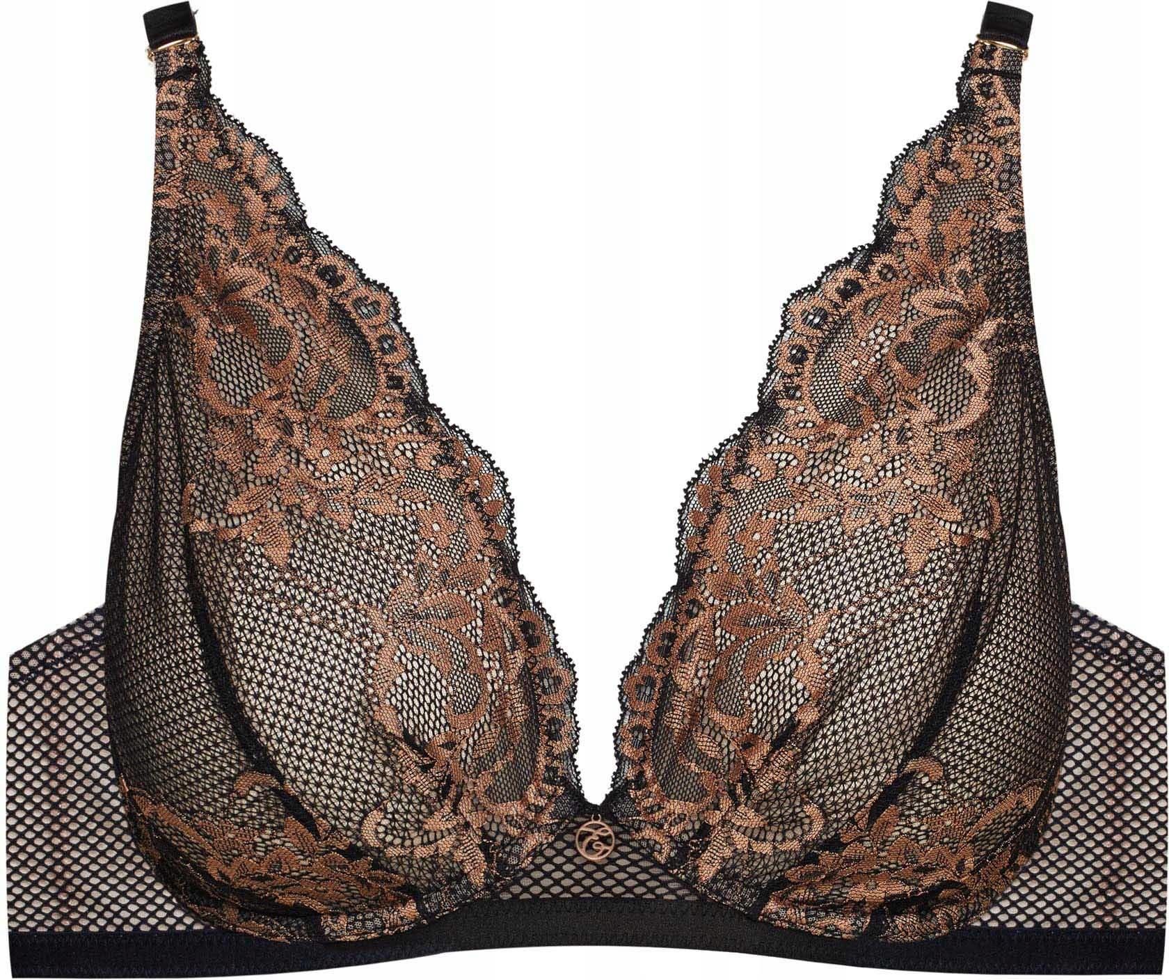 Miękki Biustonosz Koronkowy na Duży Biust Czarny Stanik Esotiq 70D ...