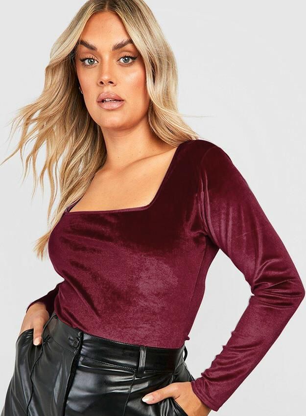 Boohoo hxc długim welurowe zatrzask rękawem body z bordowe stringi XXL ...