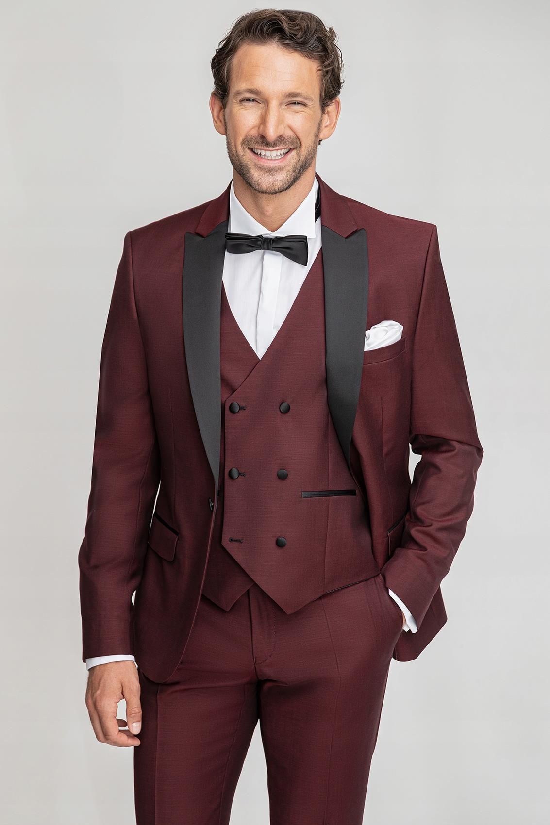 Bordowy trzyczęściowy smoking ślubny 170-92-82 - Ceny i opinie - Ceneo.pl