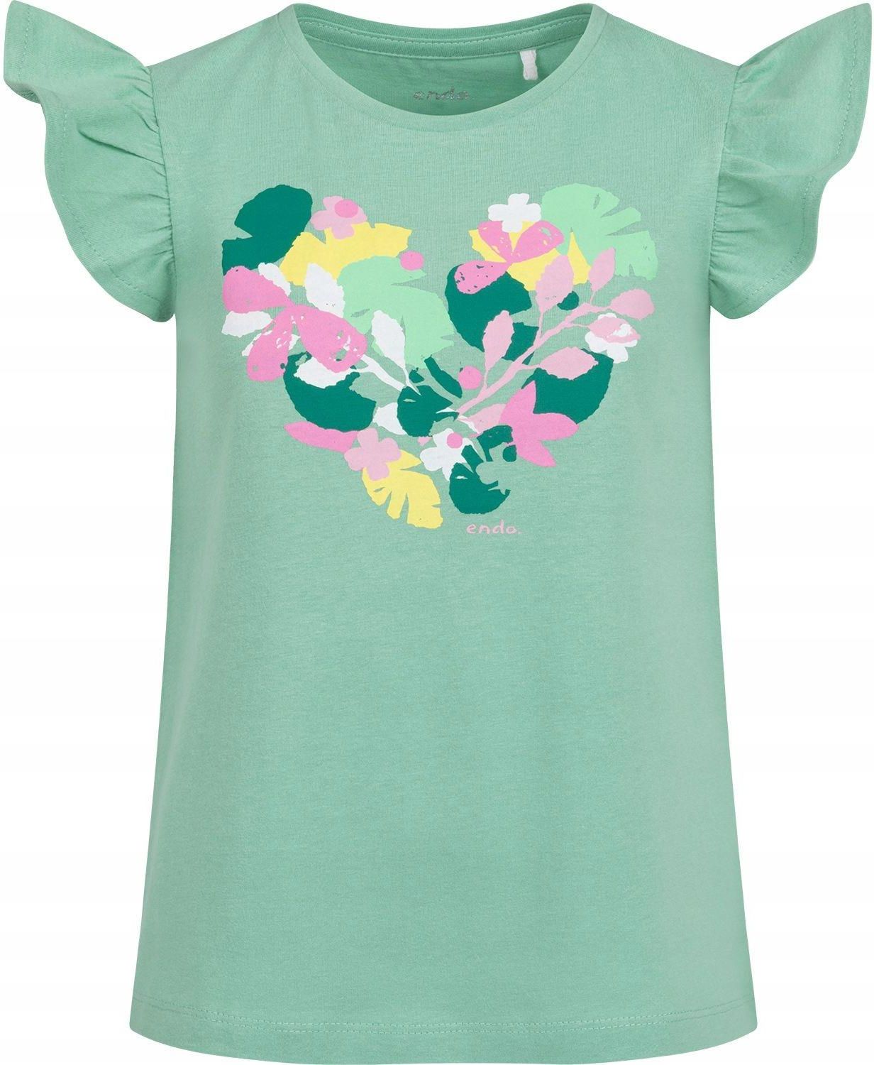 Bluzka T-shirt dla dziewczynki Bawełna falbanki 128 zielony z wisienkami En - Ceny i opinie ...