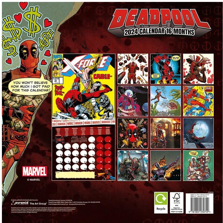 Marvel Deadpool Calendar 2024 - Month to a View Planner 30cm x 30cm ...