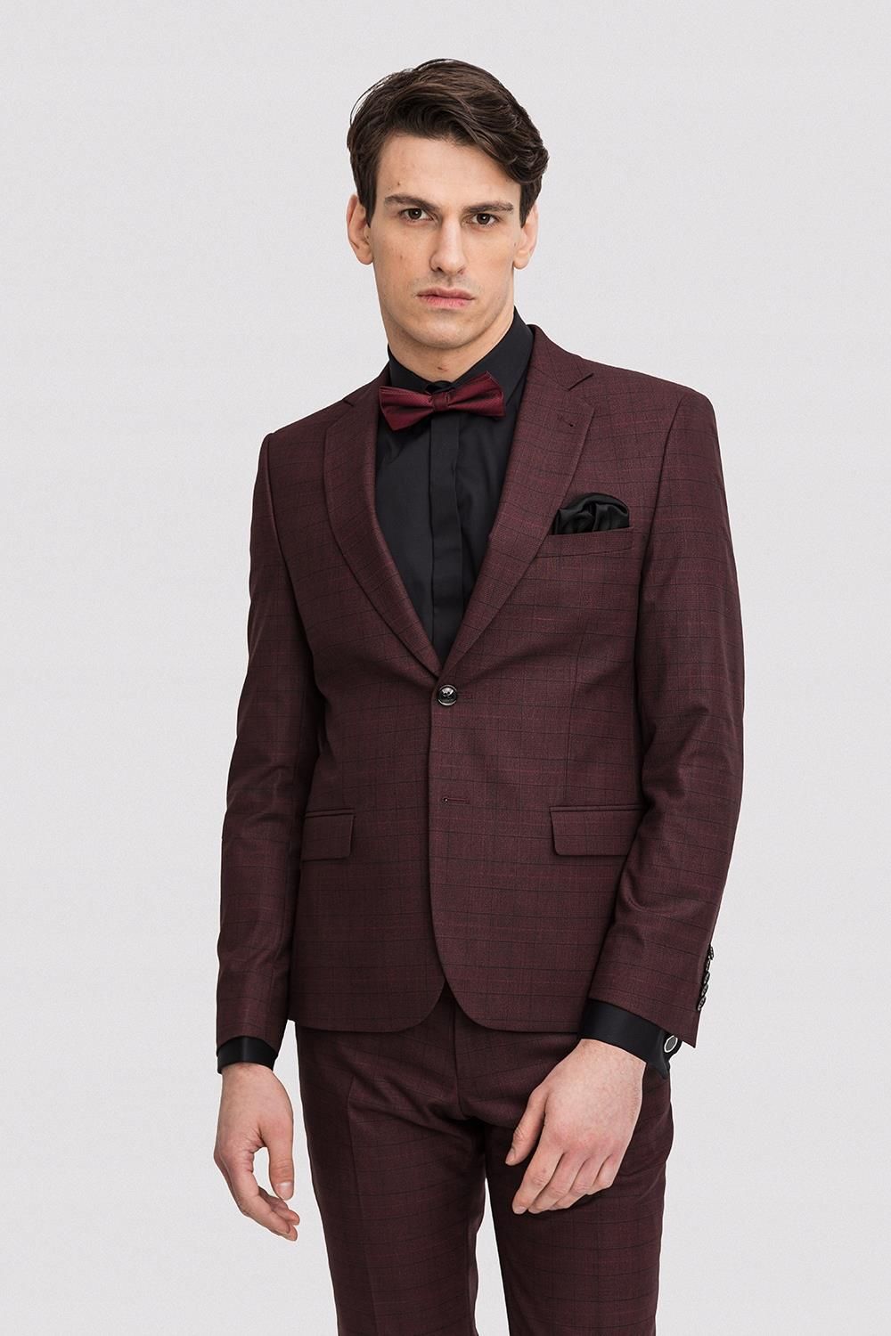 Bordowy garnitur w kratę Sunset Suits rozmiar 170-104-92 - Ceny i opinie - Ceneo.pl