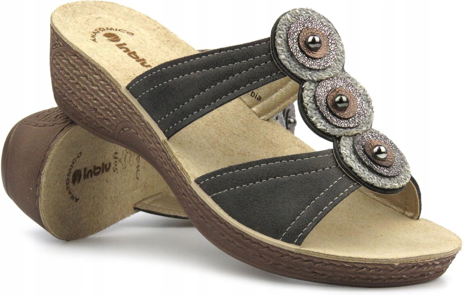 Klapki Damskie Inblu GL-60 Skóra Ekologiczna Skórzana Wkładka Czarne ...