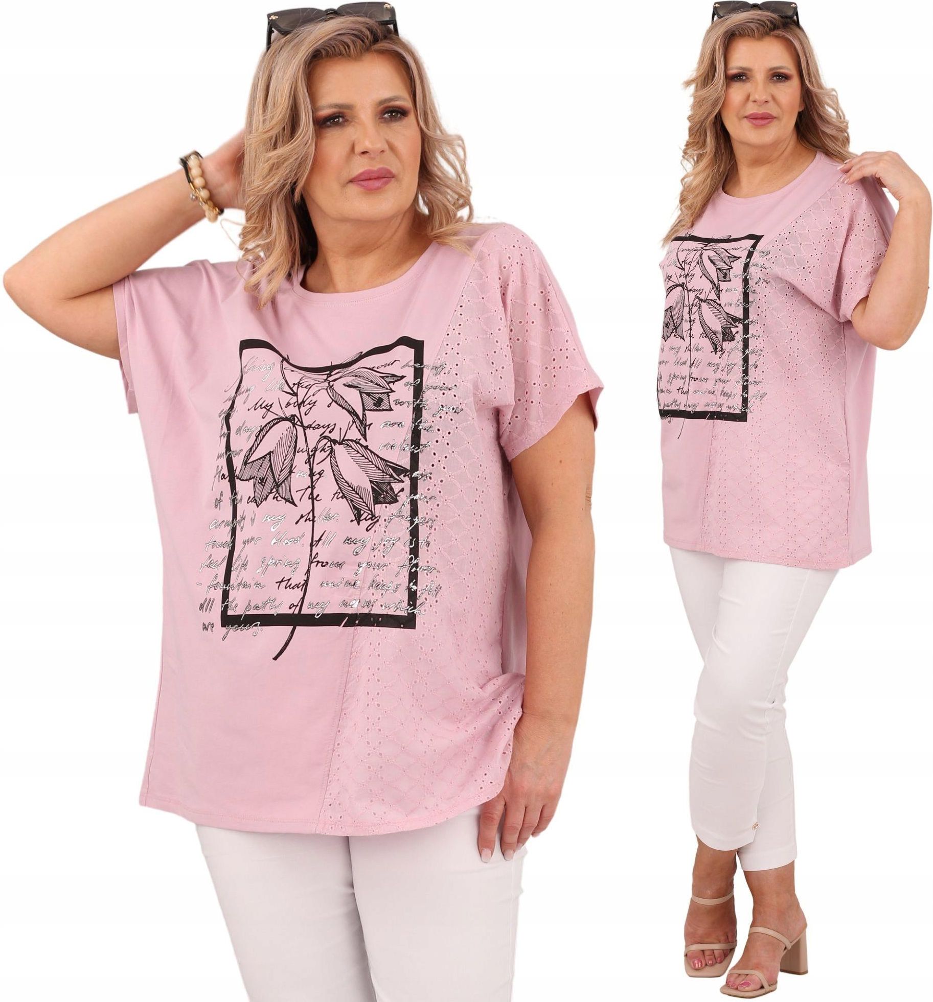 Bawełniana Bluzka T-shirt Oversize Duże Rozmiary Długa Luźna Letnia Ażurowa - Ceny i opinie ...