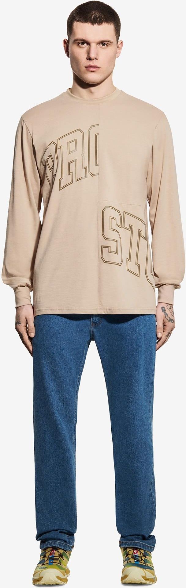 Męska beżowa koszulka z długim rękawem longsleeve Prosto Traxle XL ...