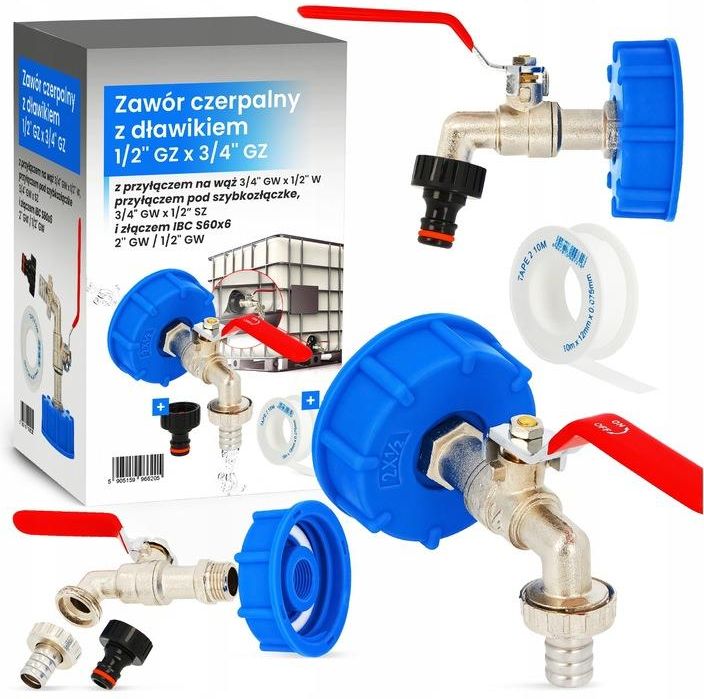 Stylizer Zawór Czerpalny Kran Mauzera Zbiornika Ibc 1000L 3/4X1/2 Szybkozłącze Wąż ...