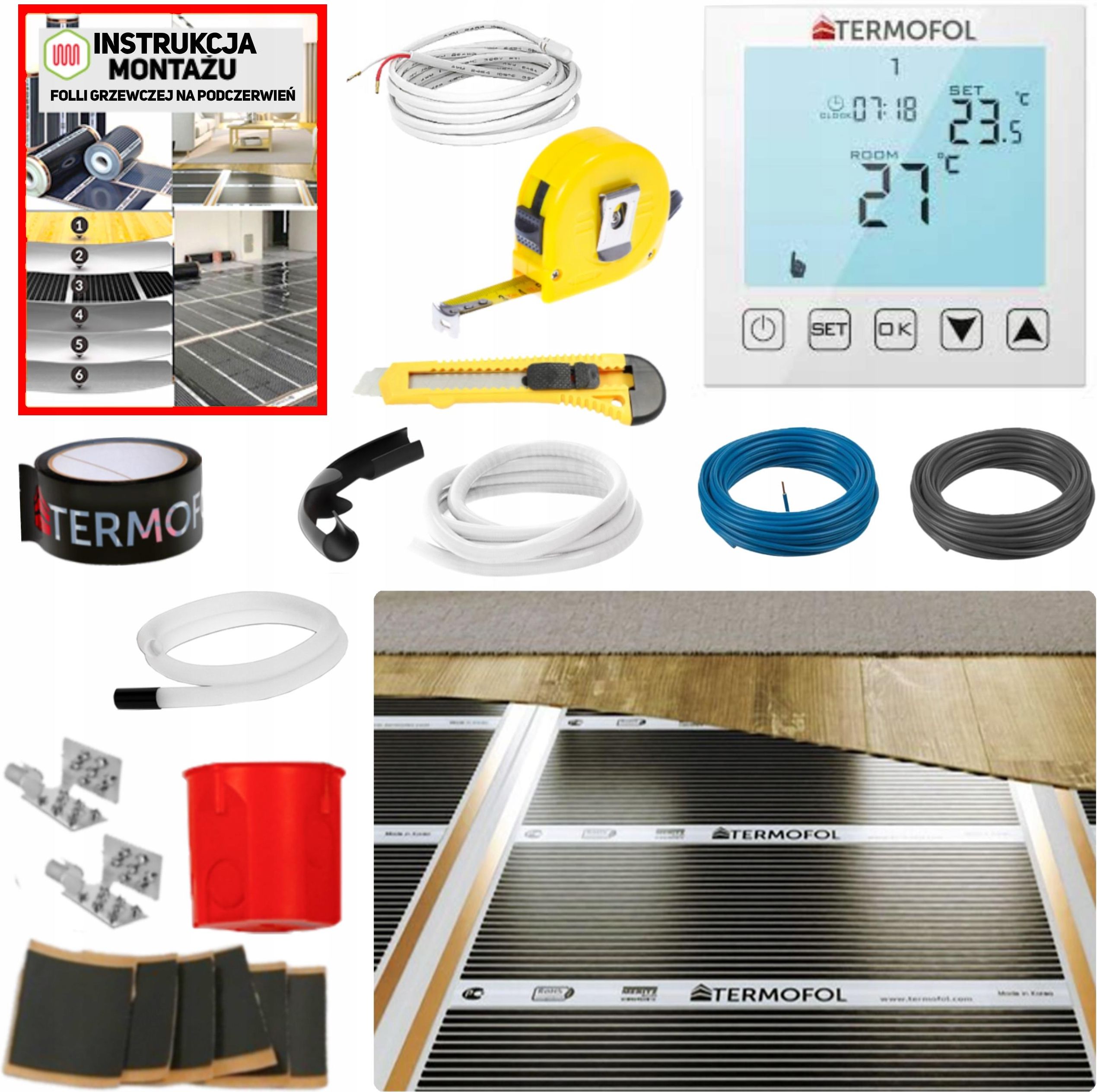 Ogrzewanie podłogowe Vendacenter Zestaw Mata Grzewcza Podczerwień 140W 3,5m2 Z ...
