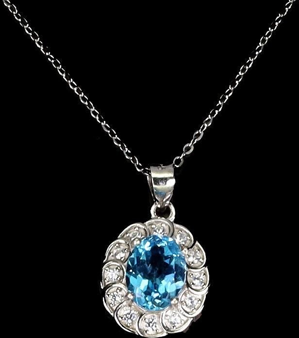 Songea 925 Naszyjnik Delikatny Piękny Cyrkonie Swiss Blue Topaz Naturalny - Ceny i opinie - Ceneo.pl