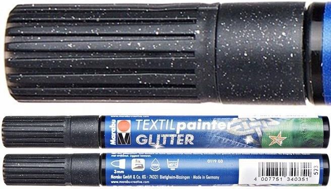 Marabu Mazak Marker Flamaster Do Ubrań Tkanin Czarny Black Brokatowy ...
