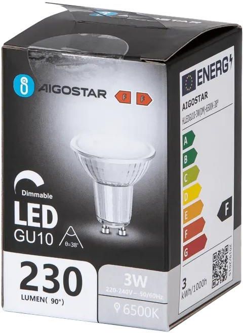 Aigostar Led Gu10 3W 6500K Z Możliwością Ściemniania I Szklanym Kloszem ...