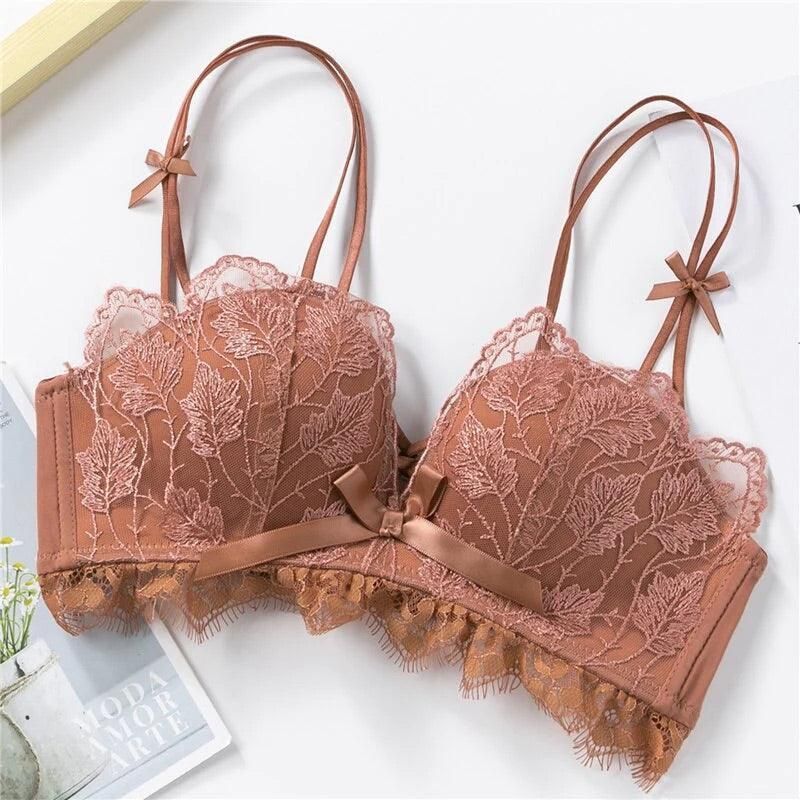 Koronkowy biustonosz push-up - Brązowy 75A - Ceny i opinie - Ceneo.pl