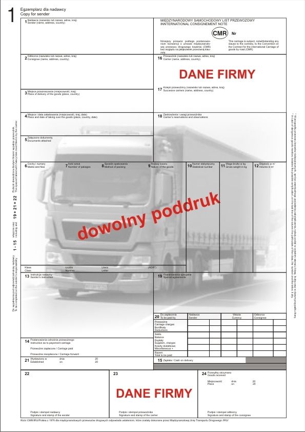 CMR - 2 języczny z danymi firmowymi, A4, Międzynarodowy list przewozowy 4 odcinkowy - Ceny i ...