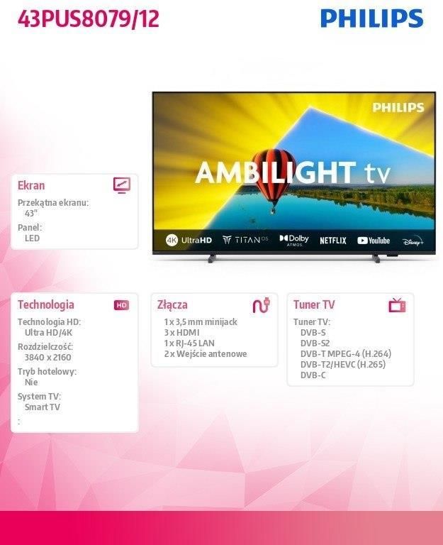 Telewizor LED Philips 50PUS8079/12 50 cali 4K UHD 50 cali - Opinie i ...