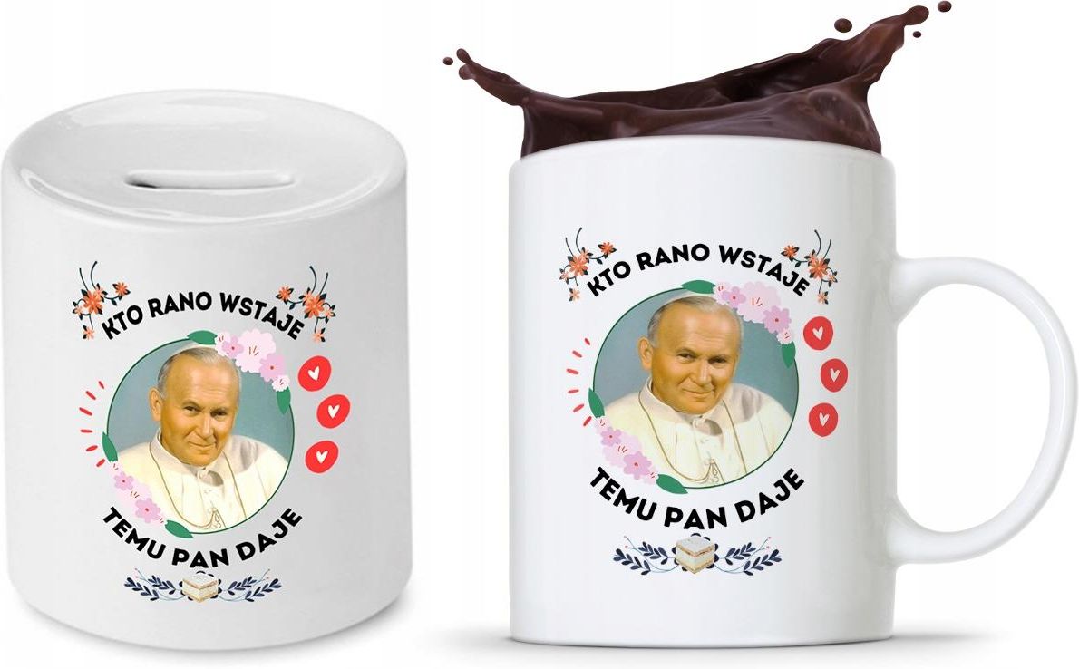Polidraw Zestaw Jan Paweł Papaj Prezent Kubek + Skarbonka Z Nadrukiem Ze Zdjęciem - Gadżety dla ...