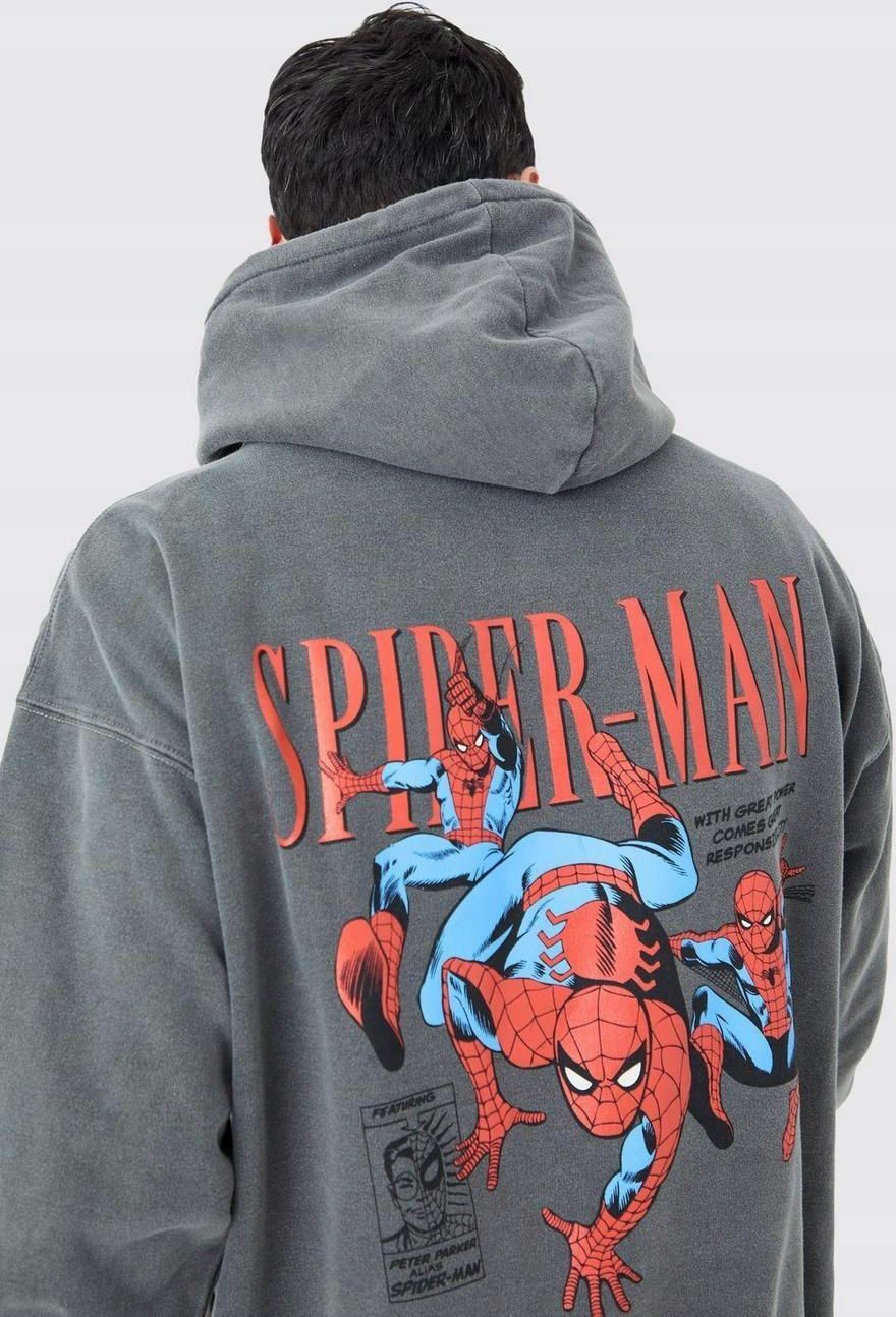 Boohooman Szara Bluza Z Kapturem Spiderman Wash Effect N8F NG8__M ...