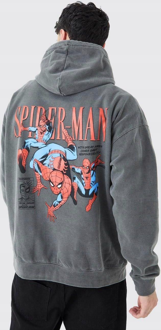 Boohooman Szara Bluza Z Kapturem Spiderman Wash Effect N8F NG8__M ...