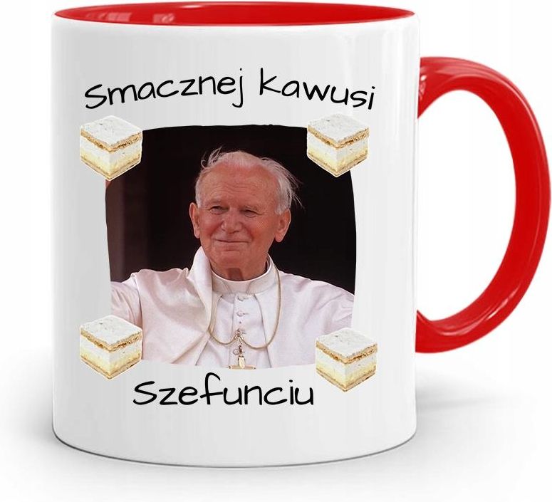 Polidraw Kubek Czerwony Jan Paweł Ii Papaj Smacznej Kawusi Z Nadrukiem Ze Zdjęciem - Opinie i ...