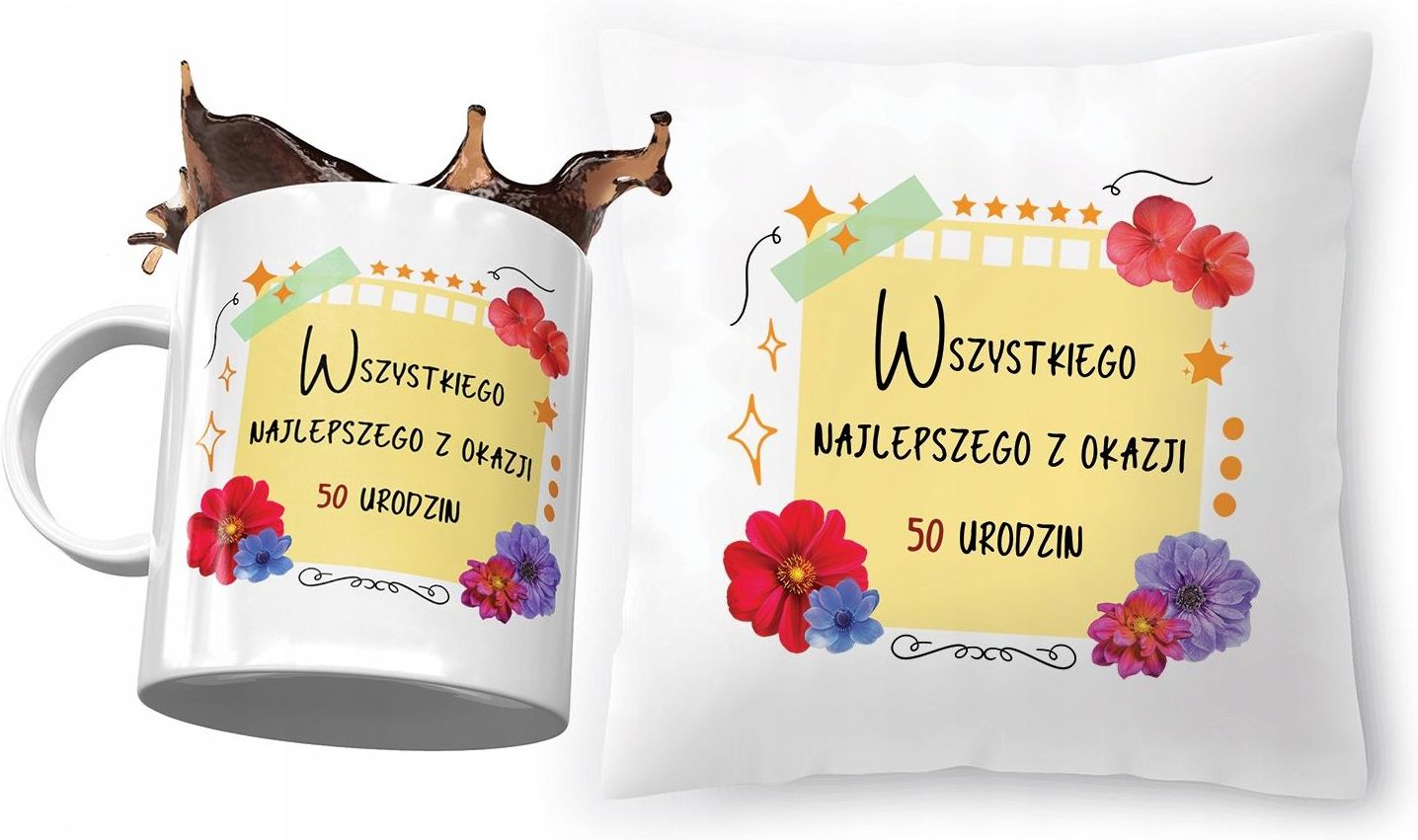 Polidraw Zestaw Na Urodziny 50 50Te 50-Te Poduszka + Kubek Z Nadrukiem Ze Zdjęciem - Gadżety dla ...