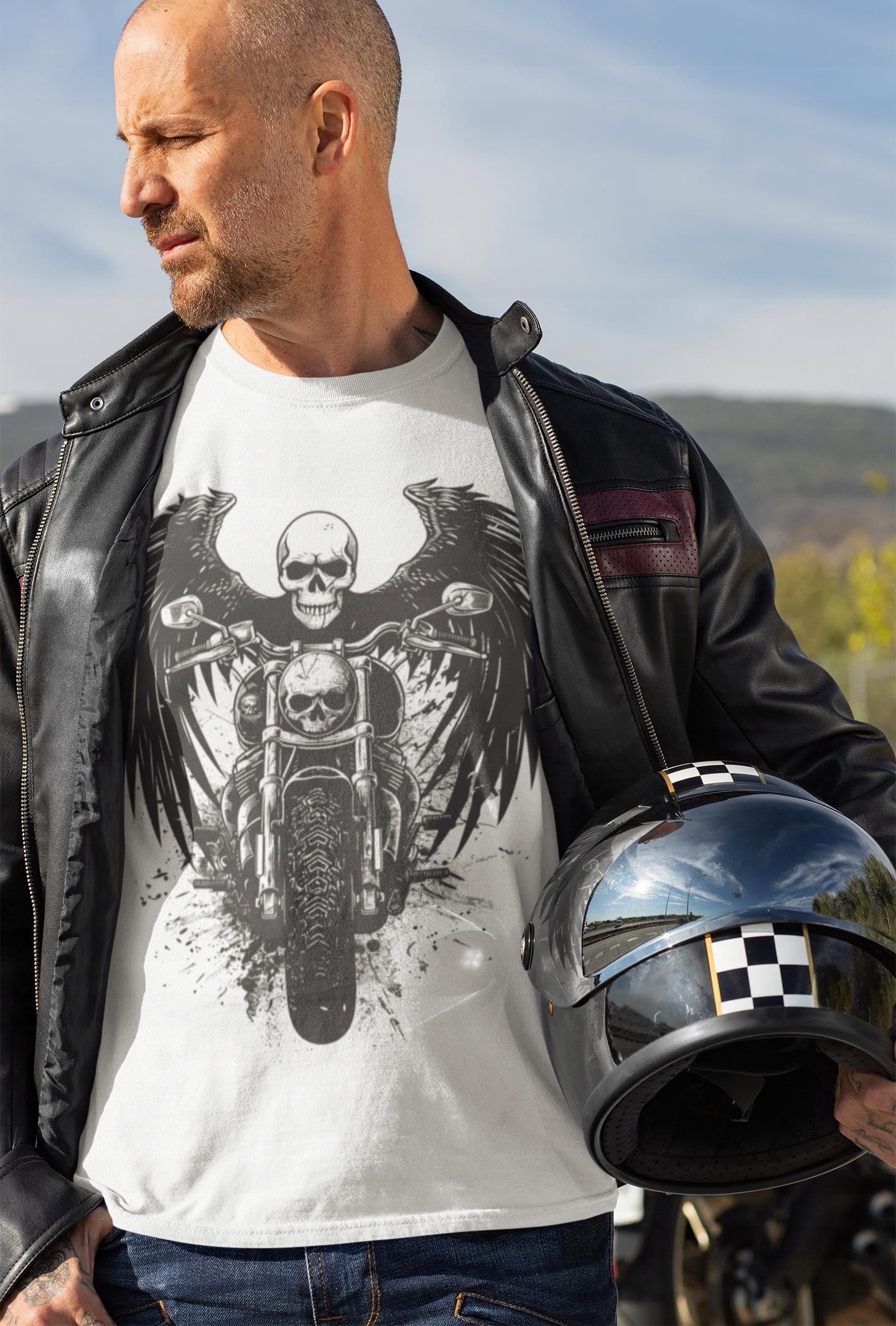 Koszulka męska motocyklowa z czaszką skrzydlaty anioł śmierci T-shirt ...