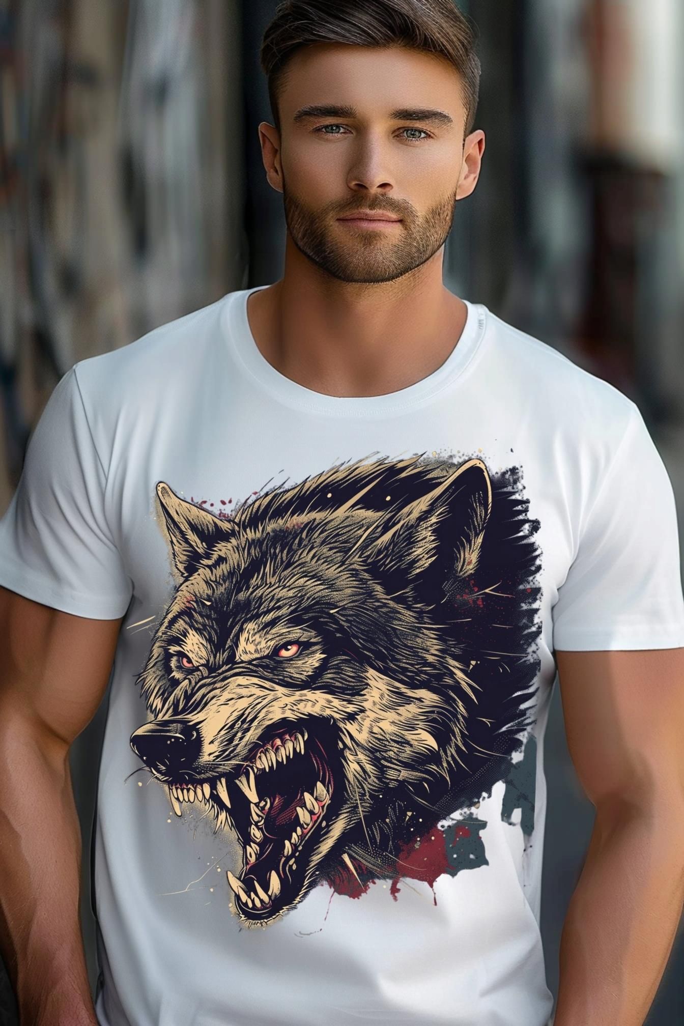 Koszulka męska z wilkiem agresywny silny groźny wilk 2 T-shirt męski ...