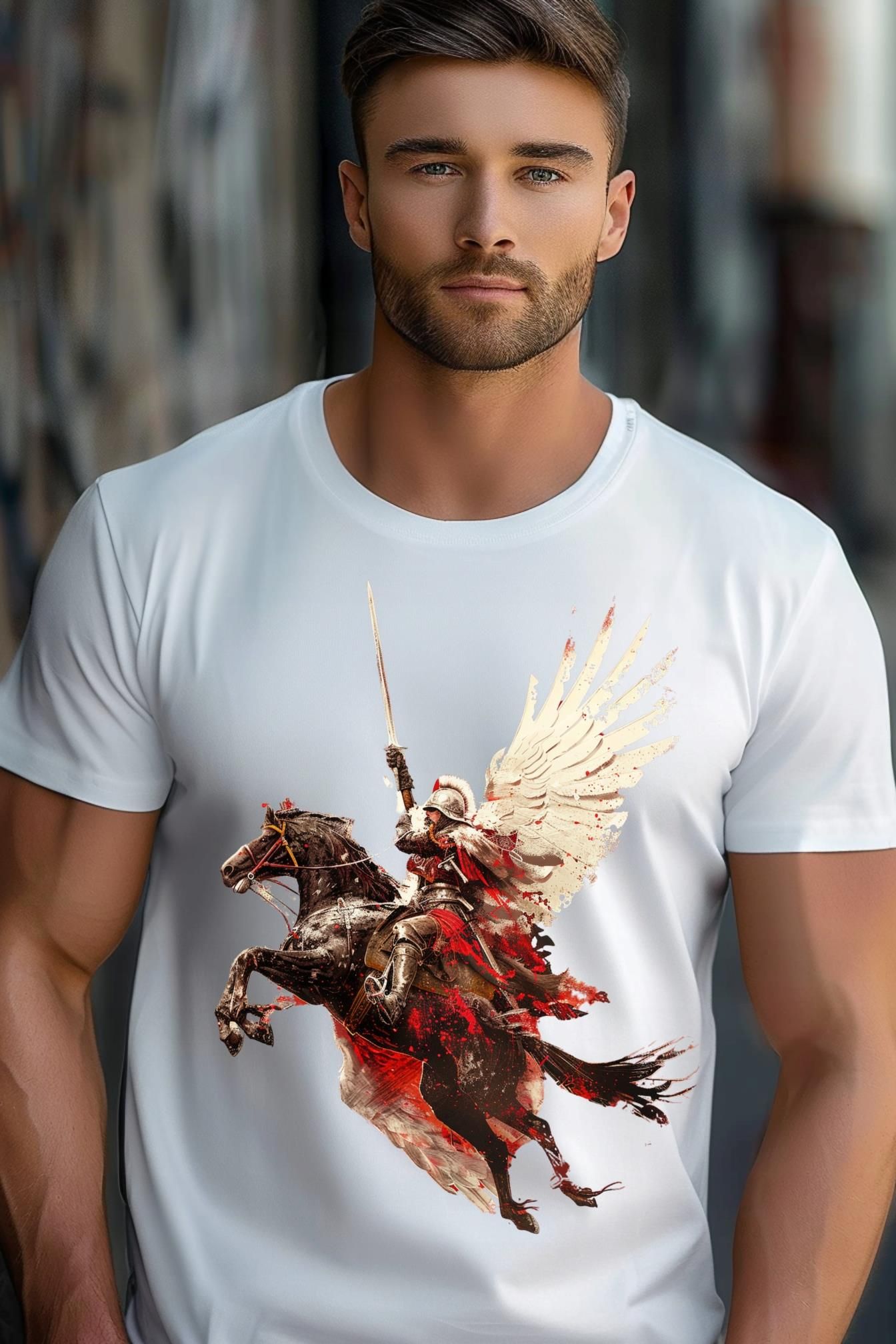 Koszulka męska patriotyczna Polska Husaria wojownik rycerz T-shirt ...