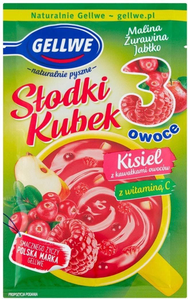 Gellwe Słodki Kubek 3 Owoce Kisiel Z Kawałkami Owoców Malina Żurawina ...