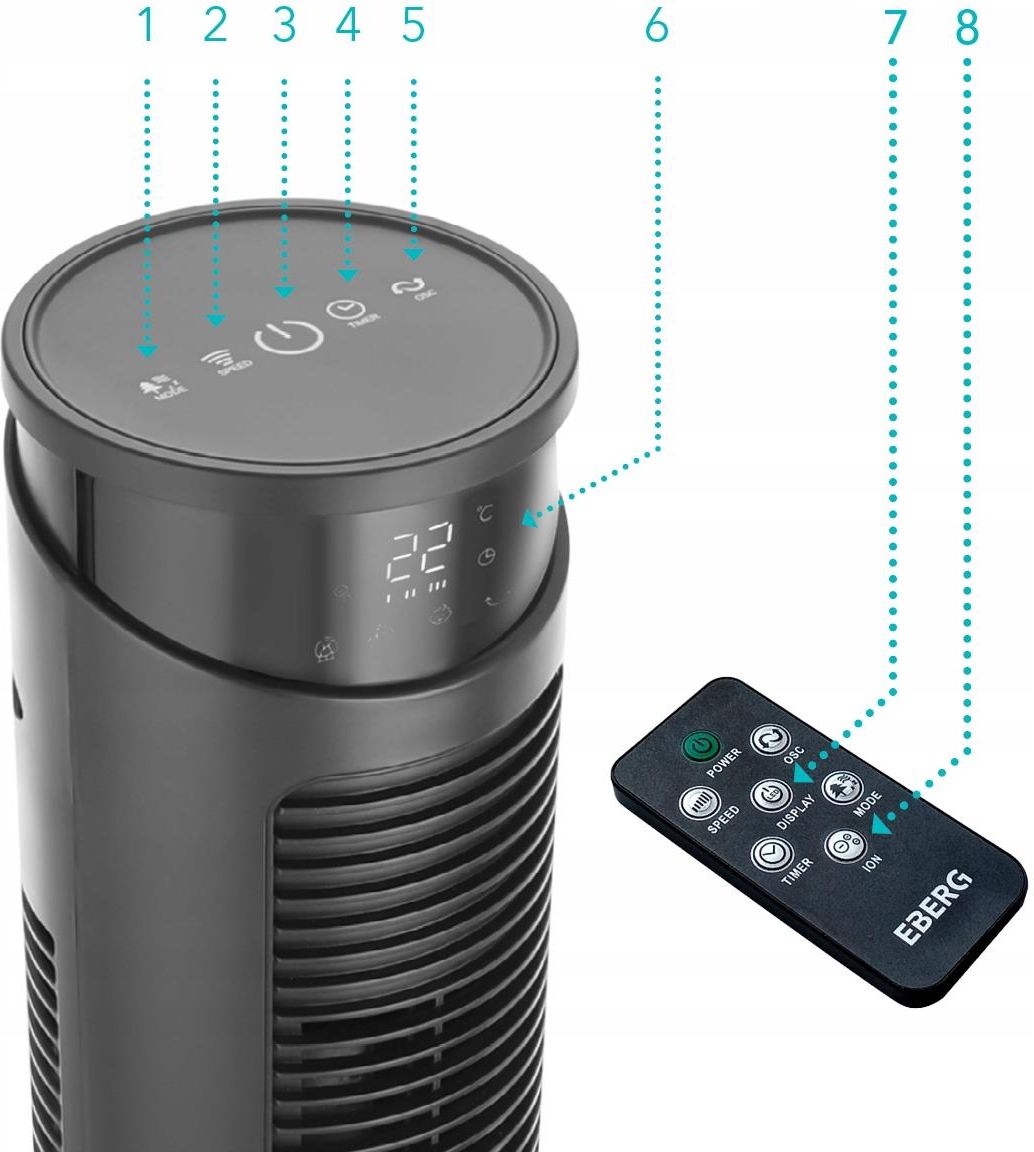 Wentylator przenośny Eberg Kolumnowy Fyn Wiatrak Podłogowy Stojący ...