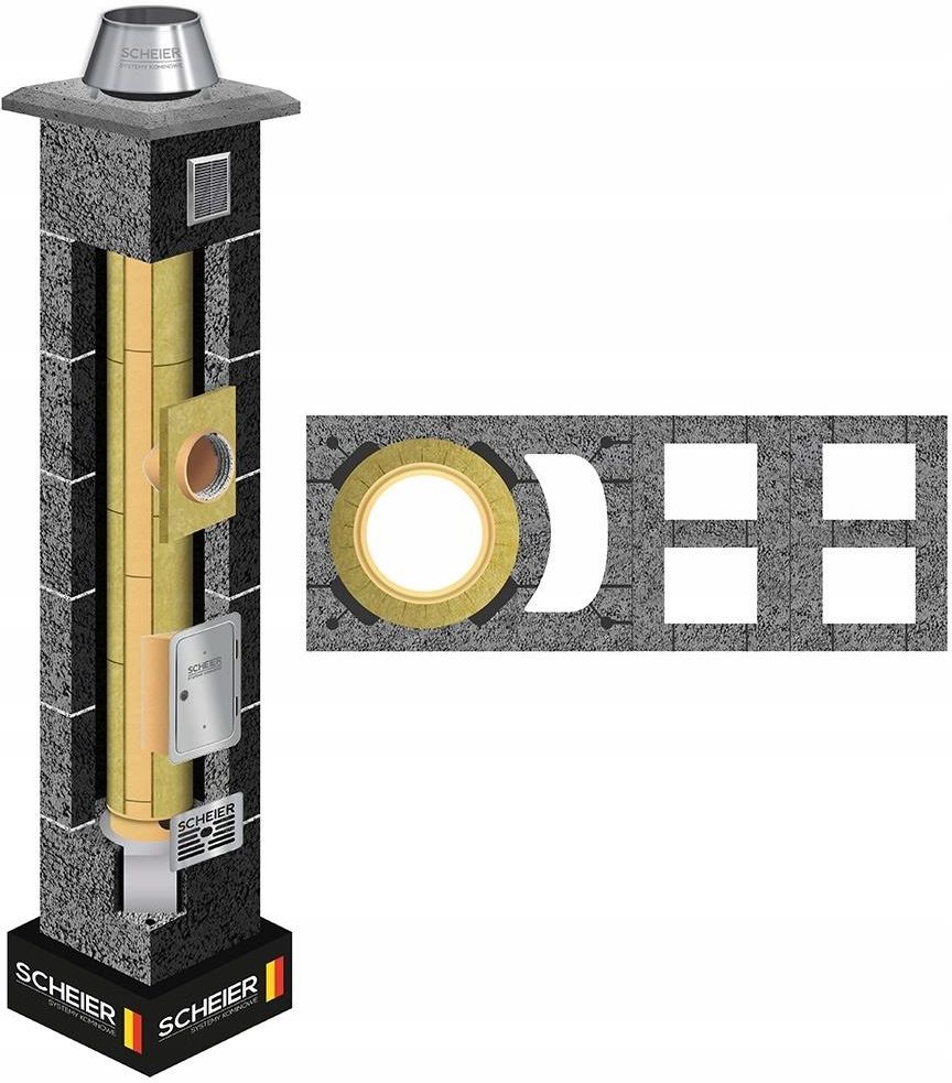 System kominkowy Scheier Komin Ceramiczny System Kominowy Kw+W2+W2 Fi 160 6m 36x98 Ocieplony ...
