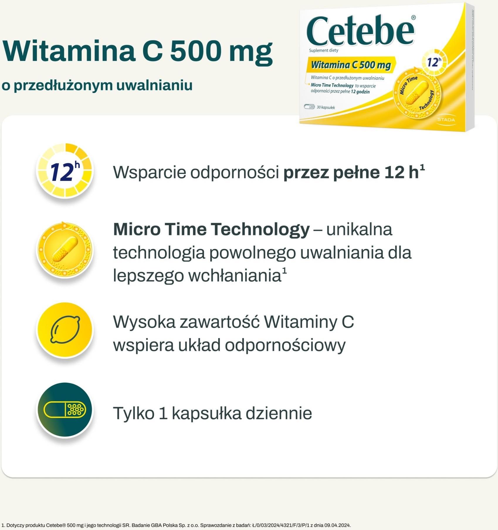 Cetebe C 500 Kapsułki o powolnym uwalnianiu z witaminą C 30 szt ...