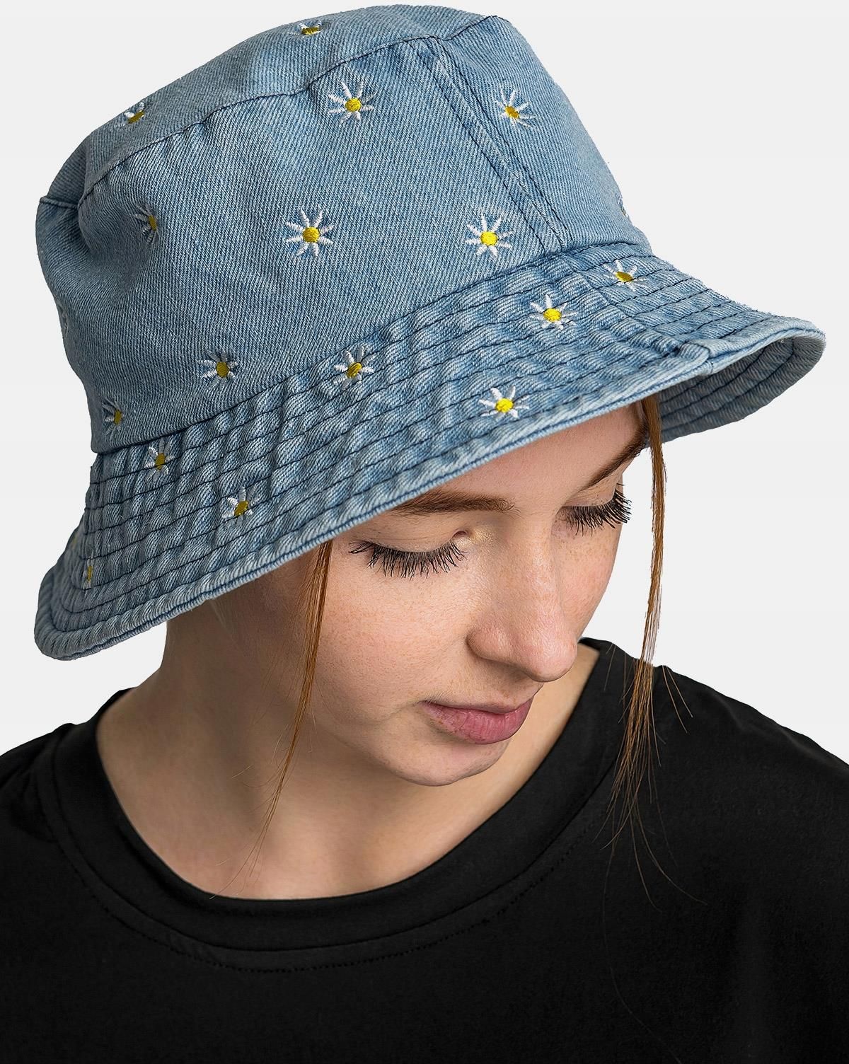 Kapelusz Rybacki bucket hat czapka jeans stokrotki bawełna niebieski - Ceny i opinie - Ceneo.pl