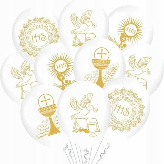 Beadsy Balony Na Komunie Biało Złote Ihs Gołabek 27cm 12 Cali Zestaw ...