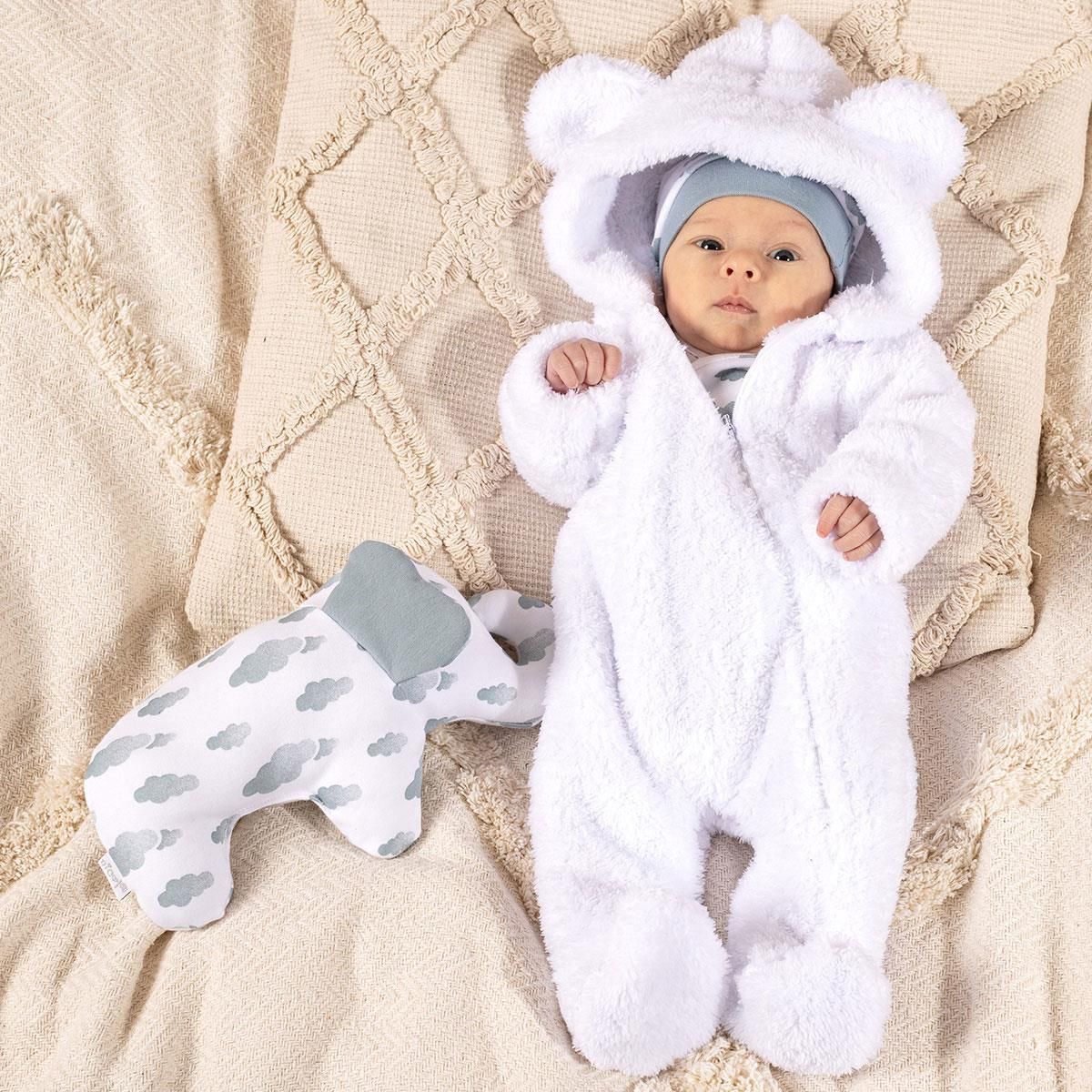 Kombinezon pajac niemowlęcy z futerkiem dla chłopca biały Nicol Liam ...