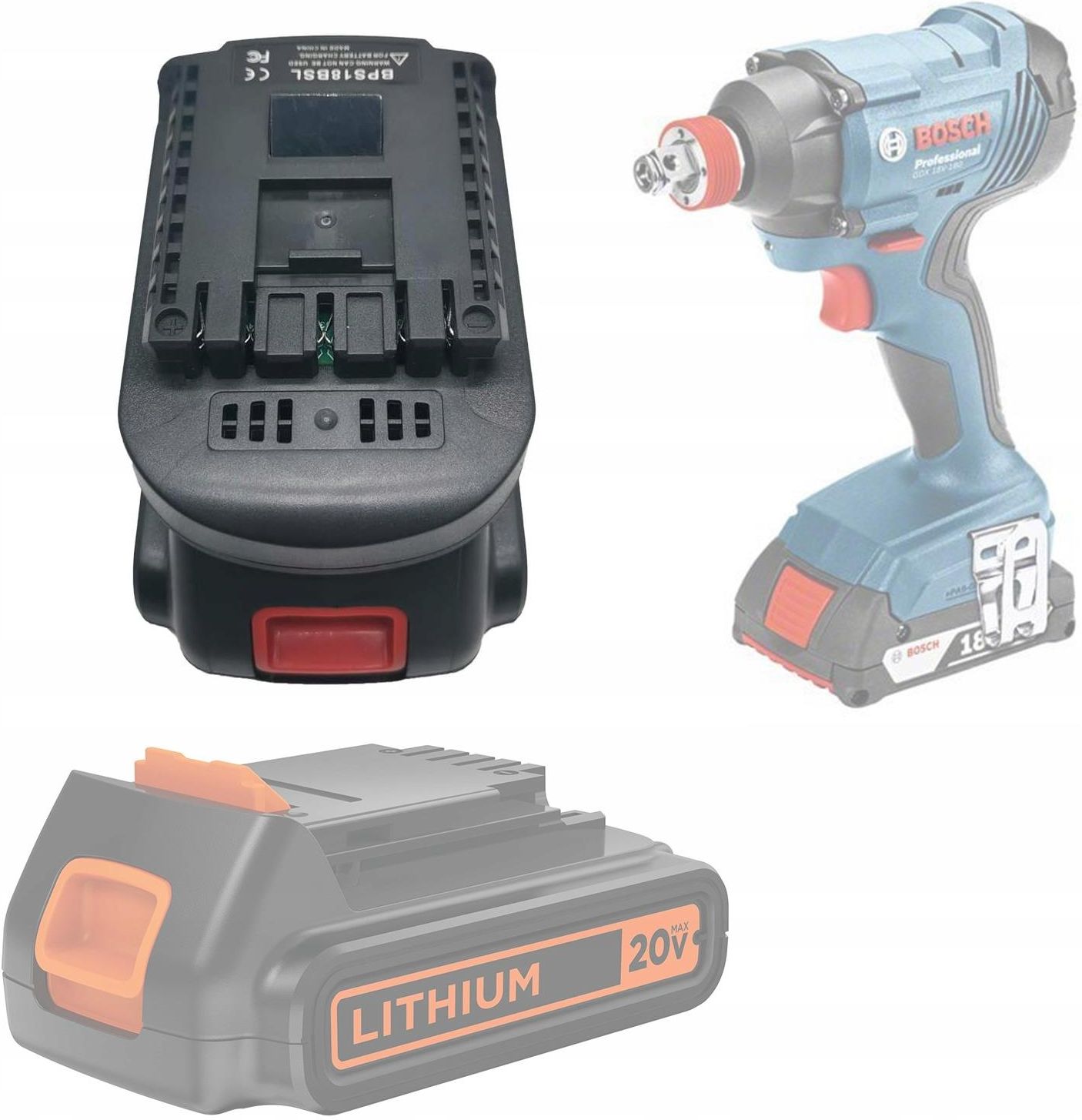 ADAPTER DO NARZĘDZI BOSCH 18V KONWERTER BATERII BLACK&DECKER STANLEY HQ ...