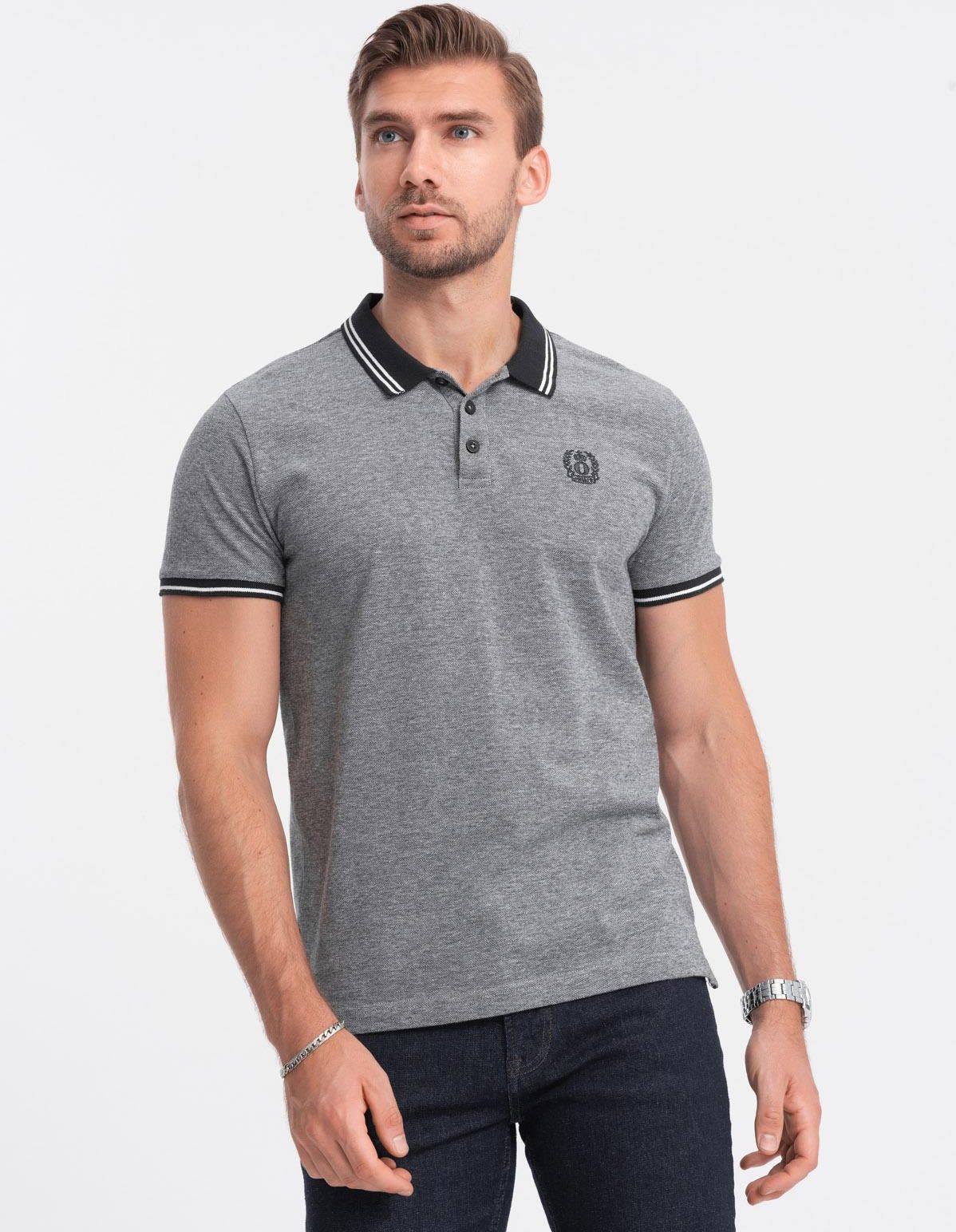 Melanżowa koszulka męska polo z kołnierzykiem czarna V1 OM-POSS-0109 S ...