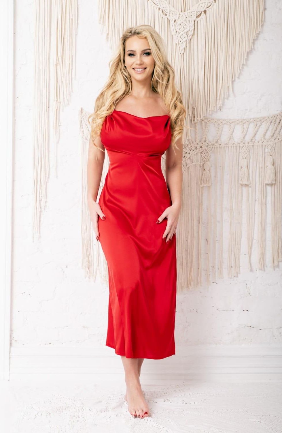 Koszulka nocna Koszula Nocna Model Sanda satyna Red - Kalimo - Ceny i ...