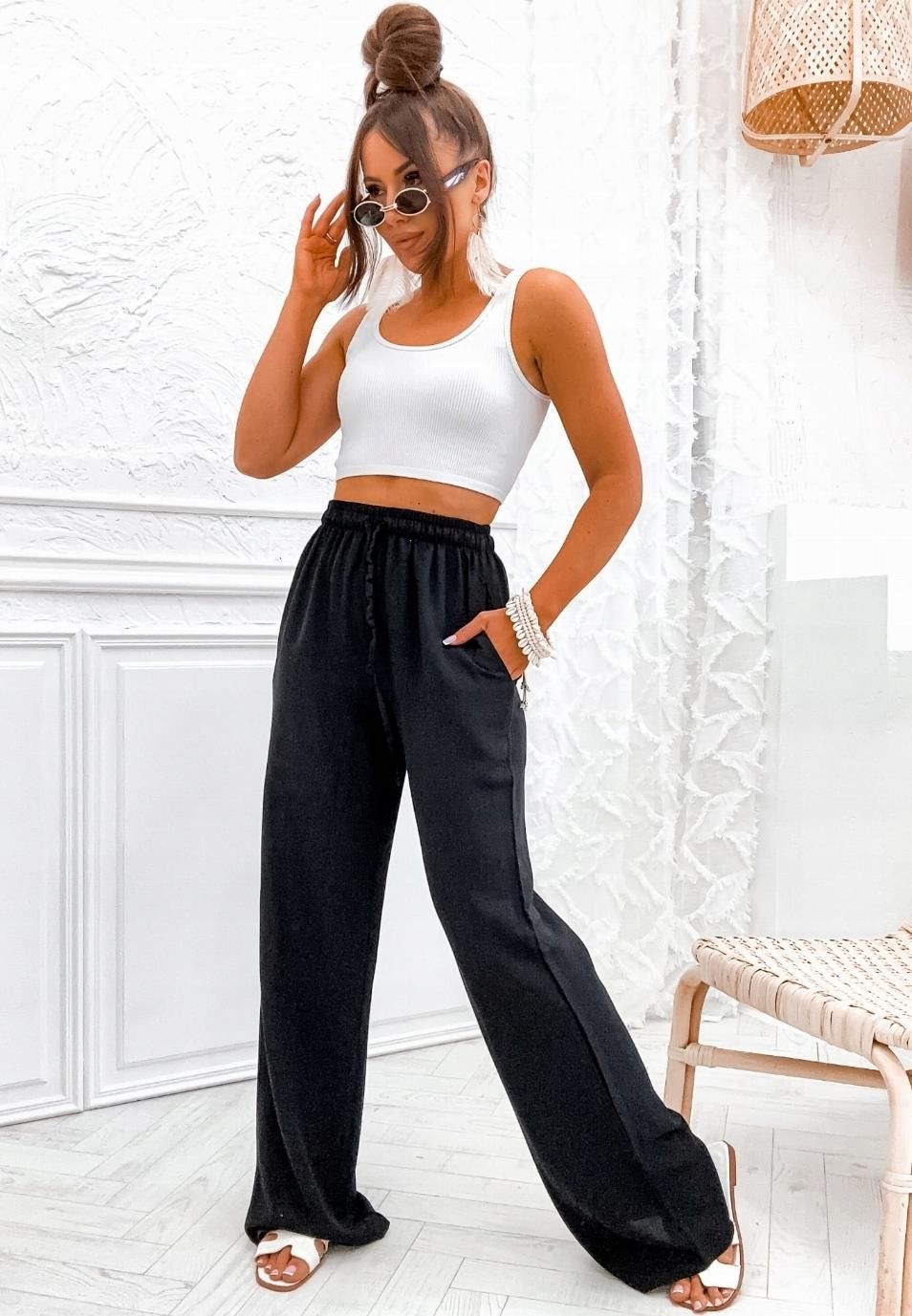 Spodnie Lniane Długie Szerokie Spodnie Len Luźne Polski Producent rozm ...