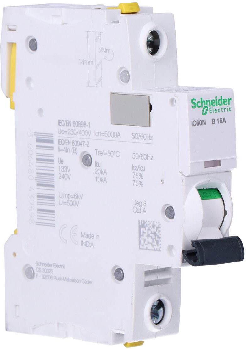 Bezpiecznik Schneider Electric Wyłącznik Nadprądowy Ic60N-B16-1 B 16A 1-Biegunowy CAL029 ...