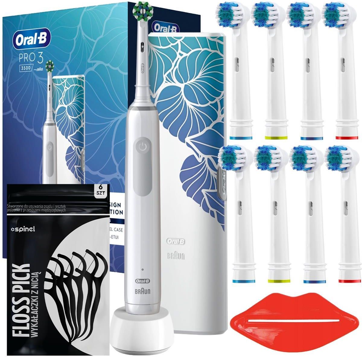 Szczoteczka Elektryczna Oral-B Pro 3 3500 White Floral Design Edition + 8X Końcówka Precision ...