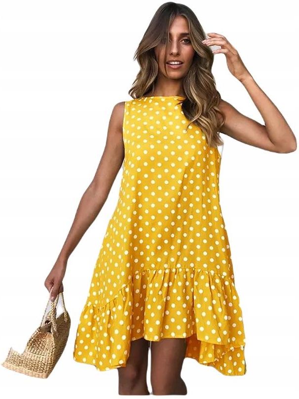 Damska Sukienka Kobieca Luźna Plażowa Krótka Mini W Kropki - Ceny i ...
