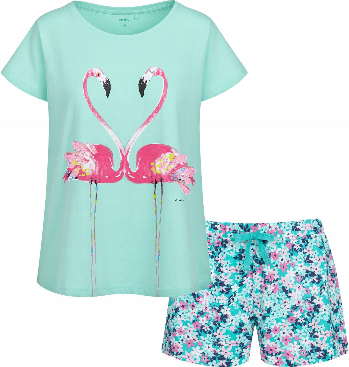 Piżama damska bawełniana krótki rękaw dwuczęściowa 38 M z flamingami ...