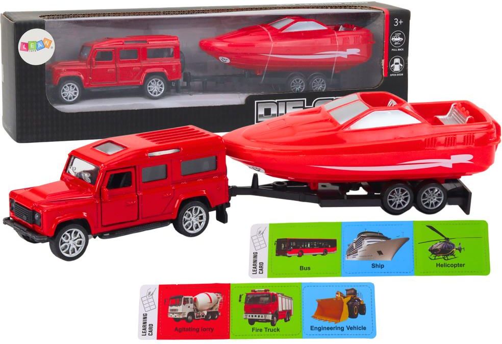 Lean Toys Auto Terenowe Z Przyczepą I Motorówką Metalowy Czerwony ...