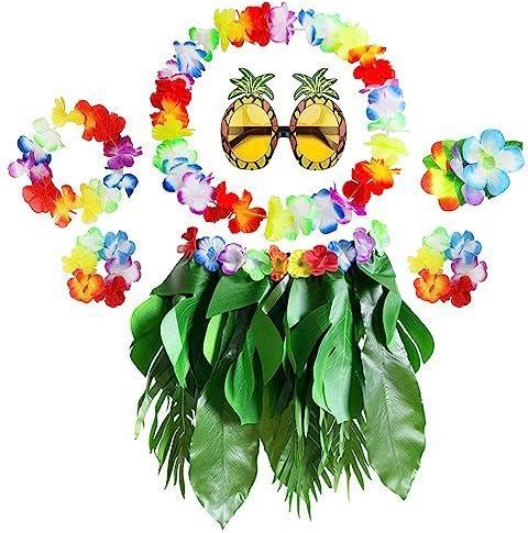 PHOGARY 7 Sztuk Hawaiian Hula Skirt Kostium Zestaw Akcesoria, Hawajski ...