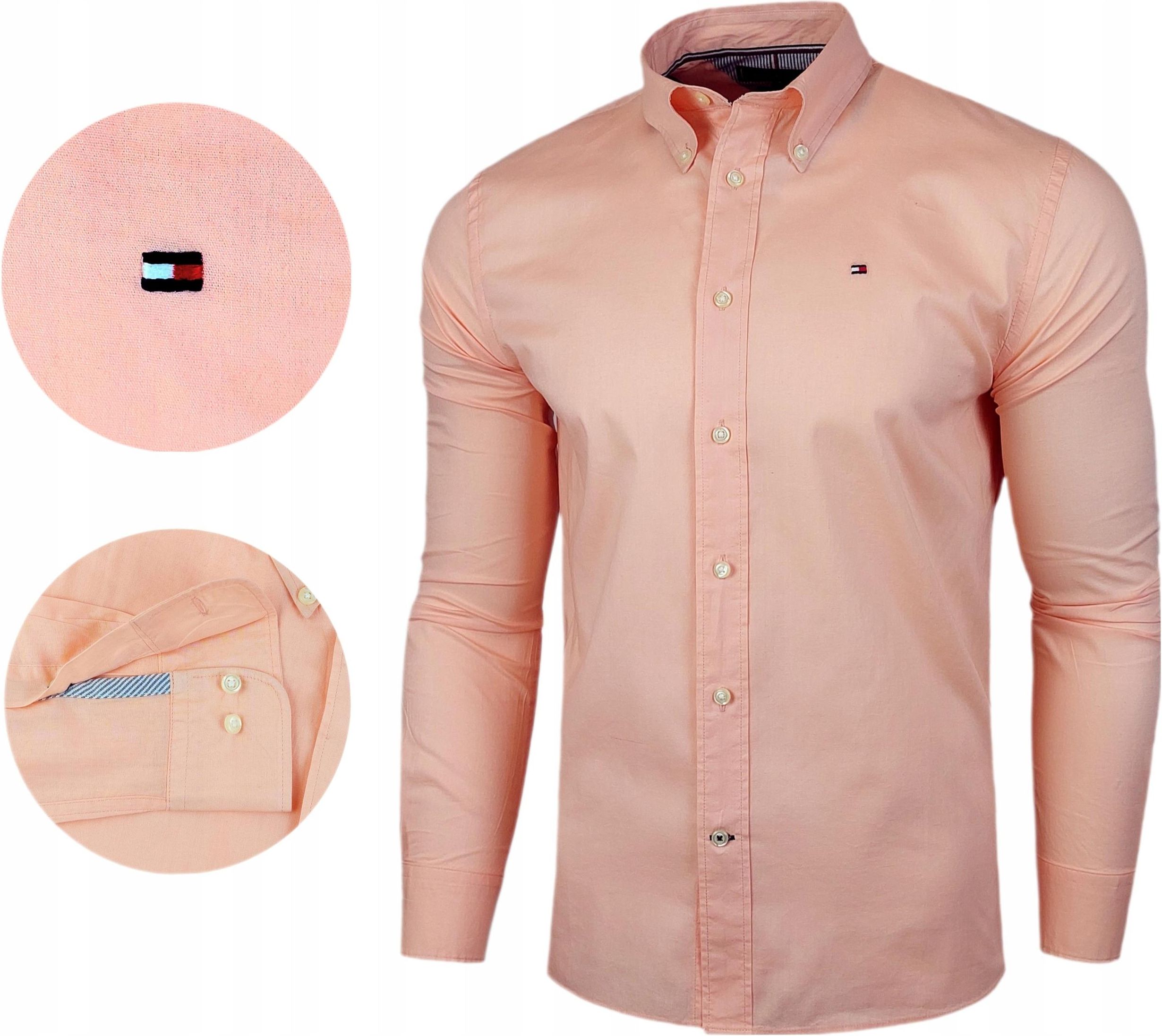 Tommy Hilfiger Koszula męska Brzoskwiniowa Regular Fit 100% Bawełna r ...