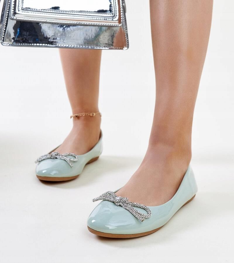 Baleriny damskie zielone lakierowane z ozdobna kokardką 28919 rozmiar ...