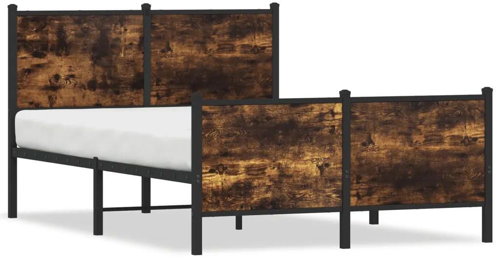 VidaXL Rama łóżka z wezgłowiem i zanóżkiem przydymiony dąb 120x190 cm ...