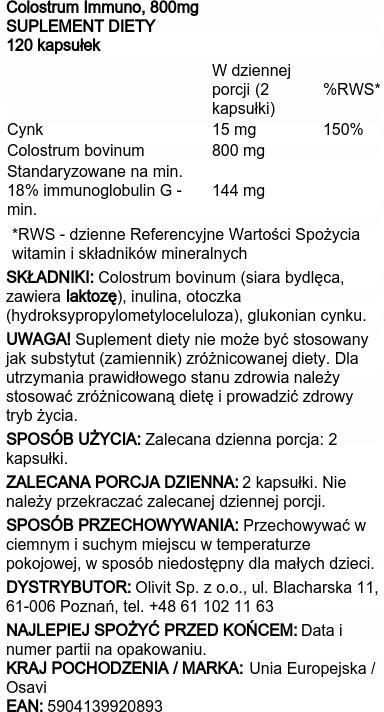 Osavi Colostrum Immuno Vital 800Mg 120 Kaps - Opinie i ceny na Ceneo.pl